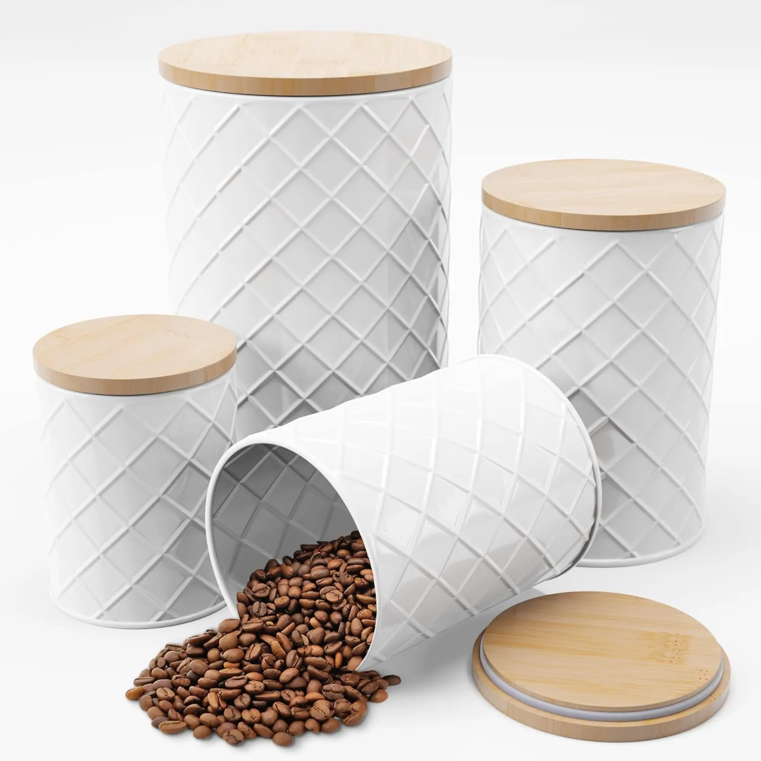 Pebble & Stem White Metal Canisters Sets for the Kitchen Counter